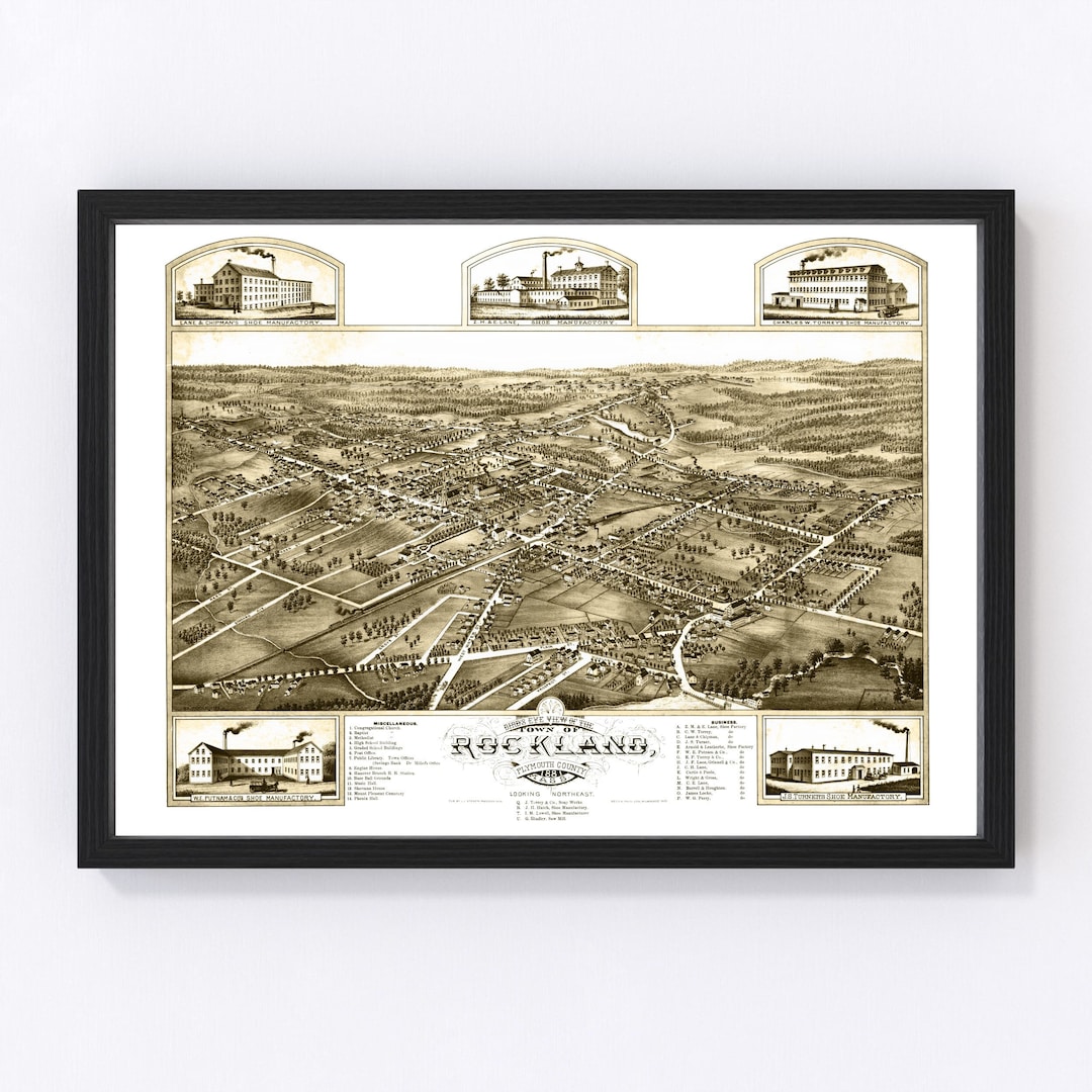 Rockland Map 1881 - Old Map of Rockland Massachusetts Art Vintage Print ...