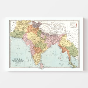 India Map Art Vintage Print From 1871 Old India Art Framed or Canvas - Etsy