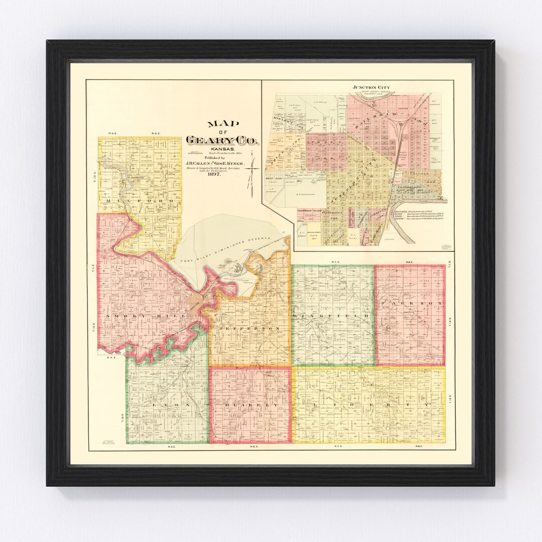 Geary County Map 1897, Vintage Geary County Map, Old Geary County ...