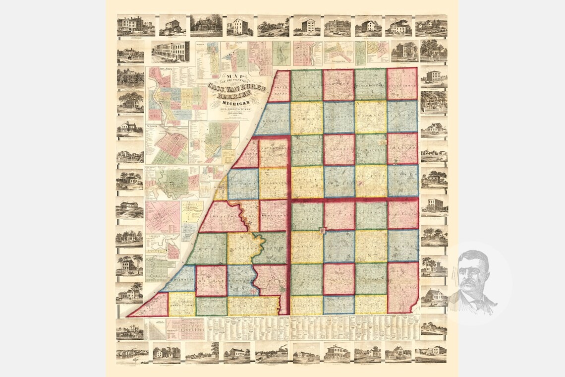Vintage Cass County Map 1860 Old Map of Cass County | Etsy