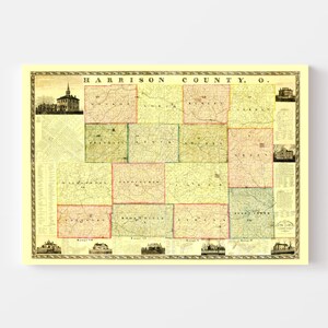 Harrison County Ohio Map 1862 Old Map of Harrison County Ohio Art ...
