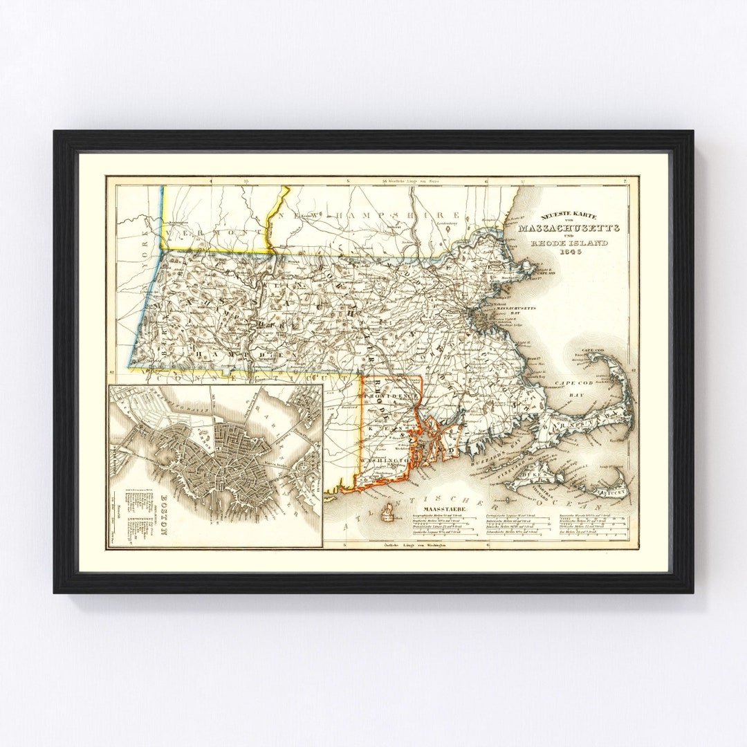 Massachusetts Map 1846 Old Map of Massachusetts Art Vintage Print ...
