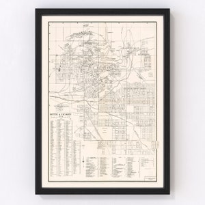 Butte Map 1939 - Old Map of Butte Montana Art Vintage Print Framed ...