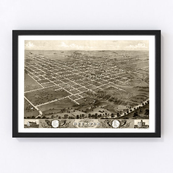 Home & Living Wall Décor Home Décor Decatur Vintage Map Print Il City ...