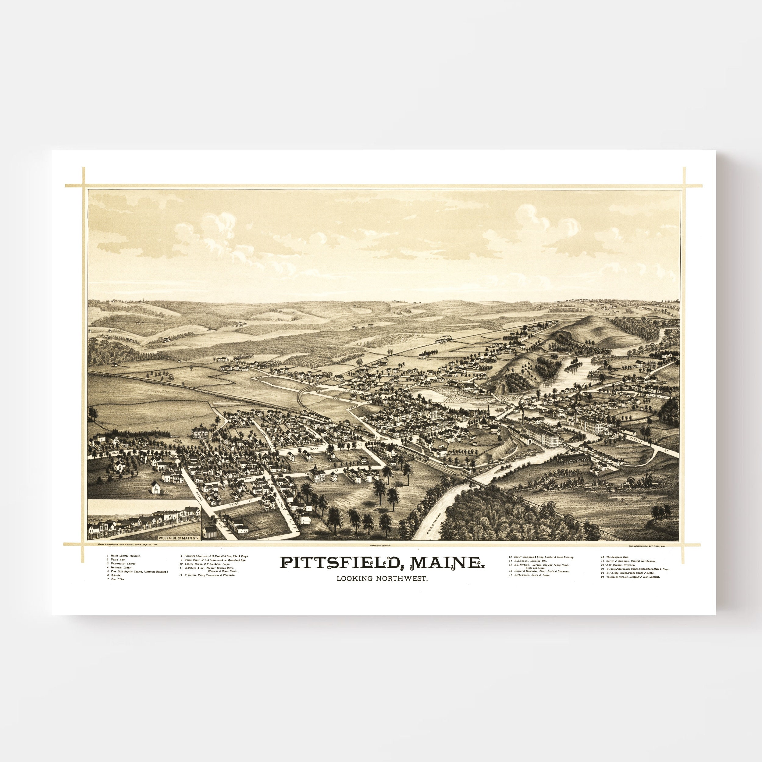 Pittsfield Map 1889 Old Map of Pittsfield Maine Art Vintage - Etsy