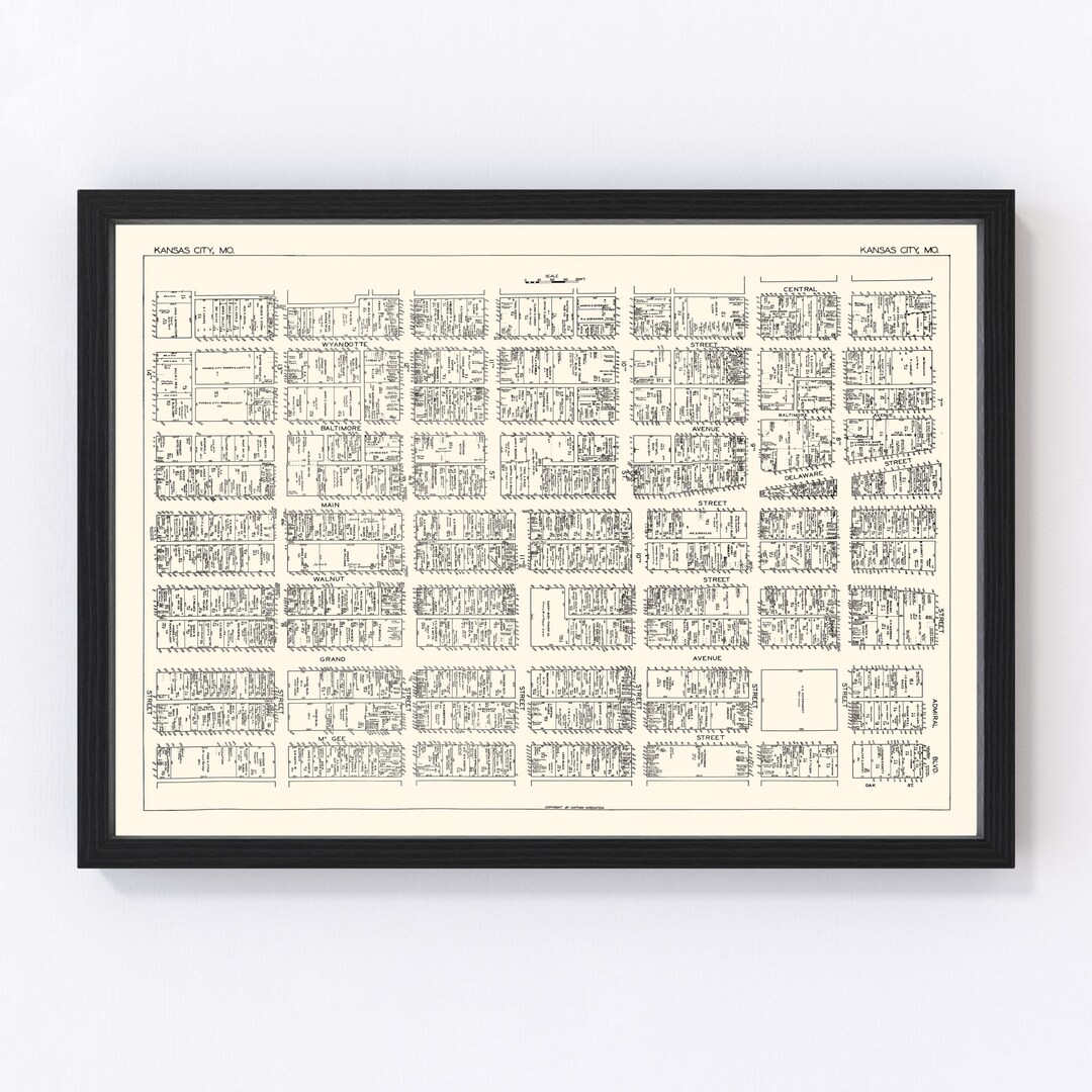 Kansas City Map 1929 - Old Map of Kansas City Business Section Missouri ...