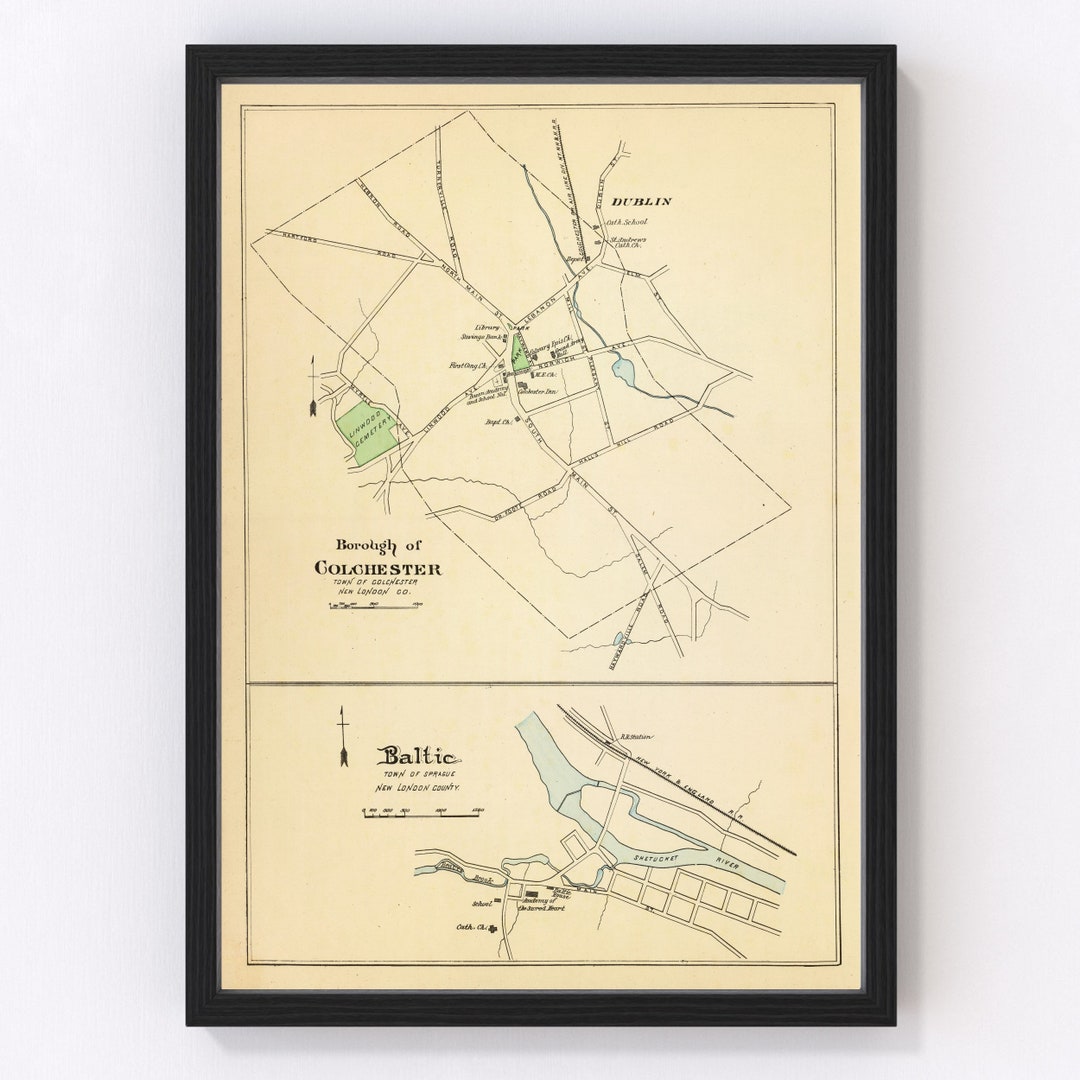 Baltic Map 1893 Old Map of Baltic Connecticut Art Vintage Print Framed ...