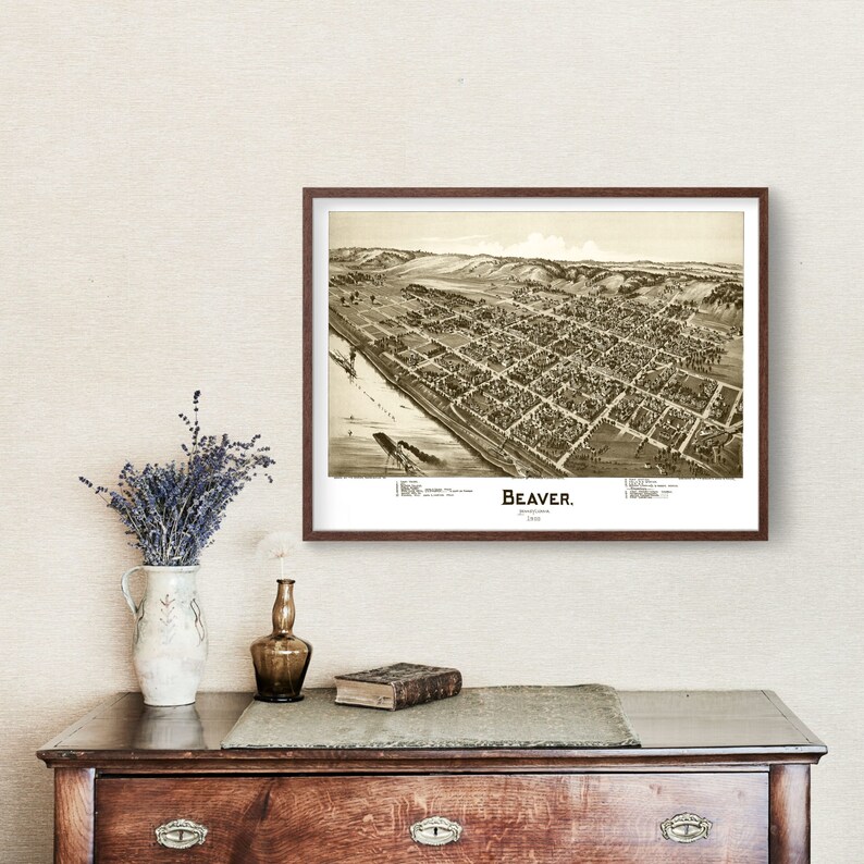 Beaver Map 1900 - Old Map of Beaver Pennsylvania Art Vintage Print ...