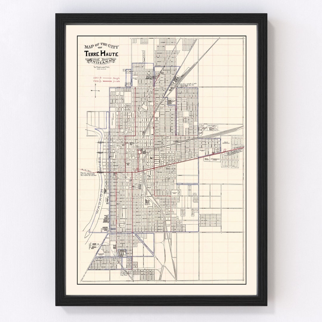 Terre Haute Map 1907, Vintage Terre Haute Map, Old Terre Haute Indiana ...