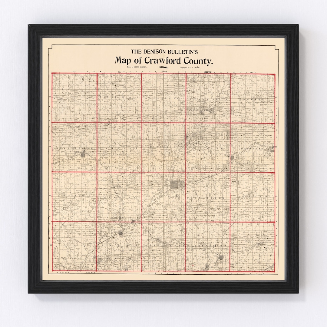 Crawford County Iowa Map 1898 Old Map of Crawford County Iowa Art ...