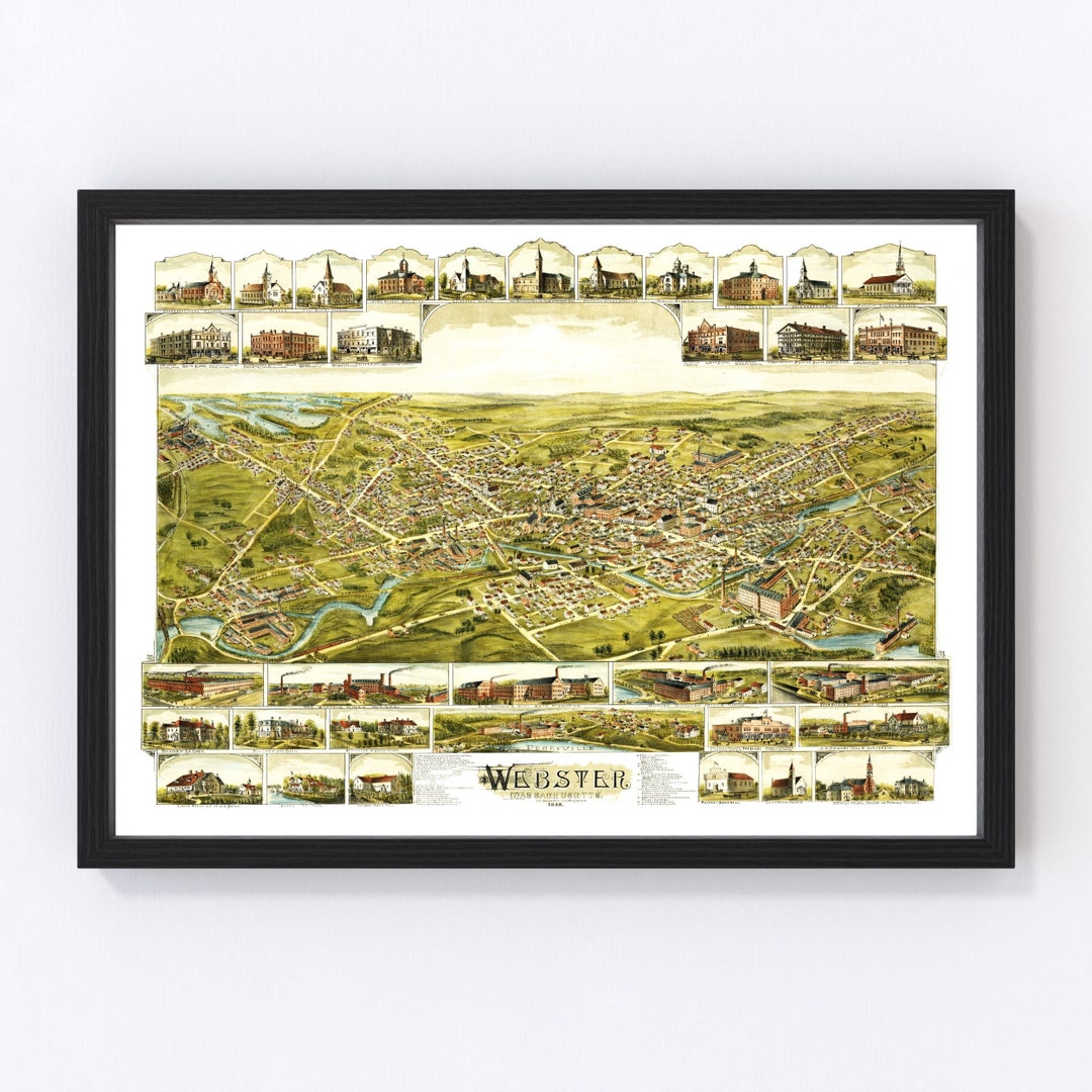 Webster Map 1892 Old Map of Webster Massachusetts Art Vintage Print ...