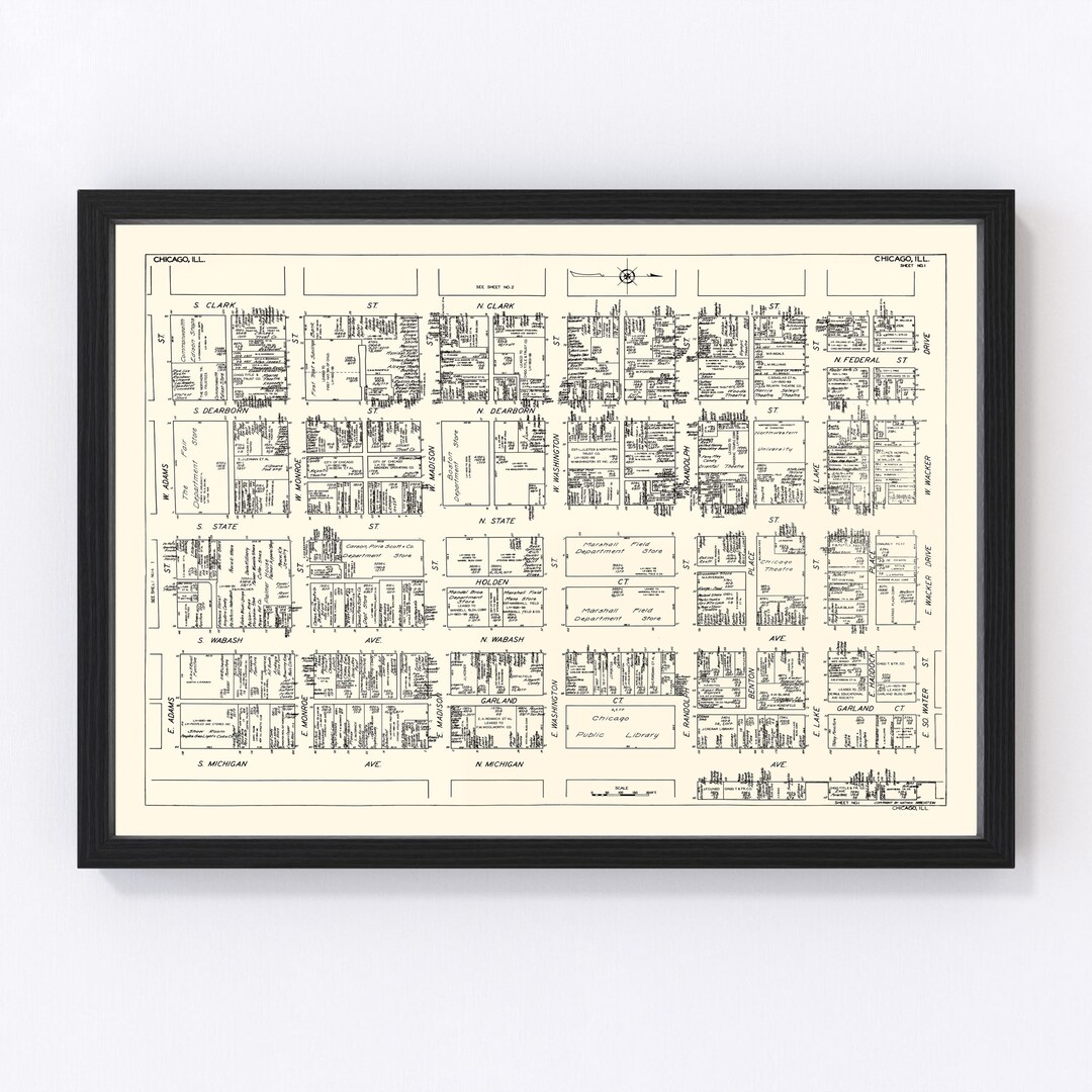 Chicago Map 1929 - Old Map of Chicago Business Section Illinois Art ...