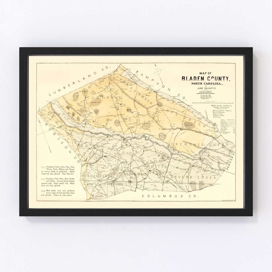 Bladen County North Carolina Map 1885 Old Map of Bladen County North ...