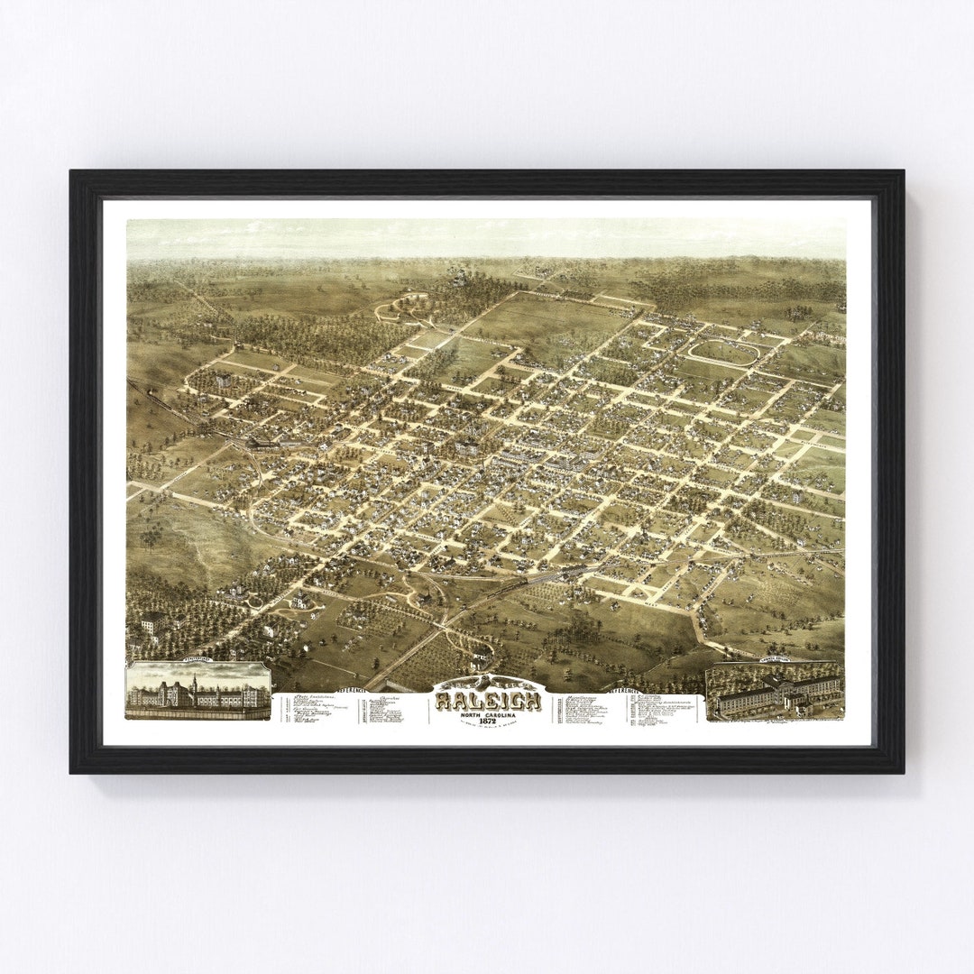 Raleigh Map 1872 - Old Map of Raleigh North Carolina Art Vintage Print ...