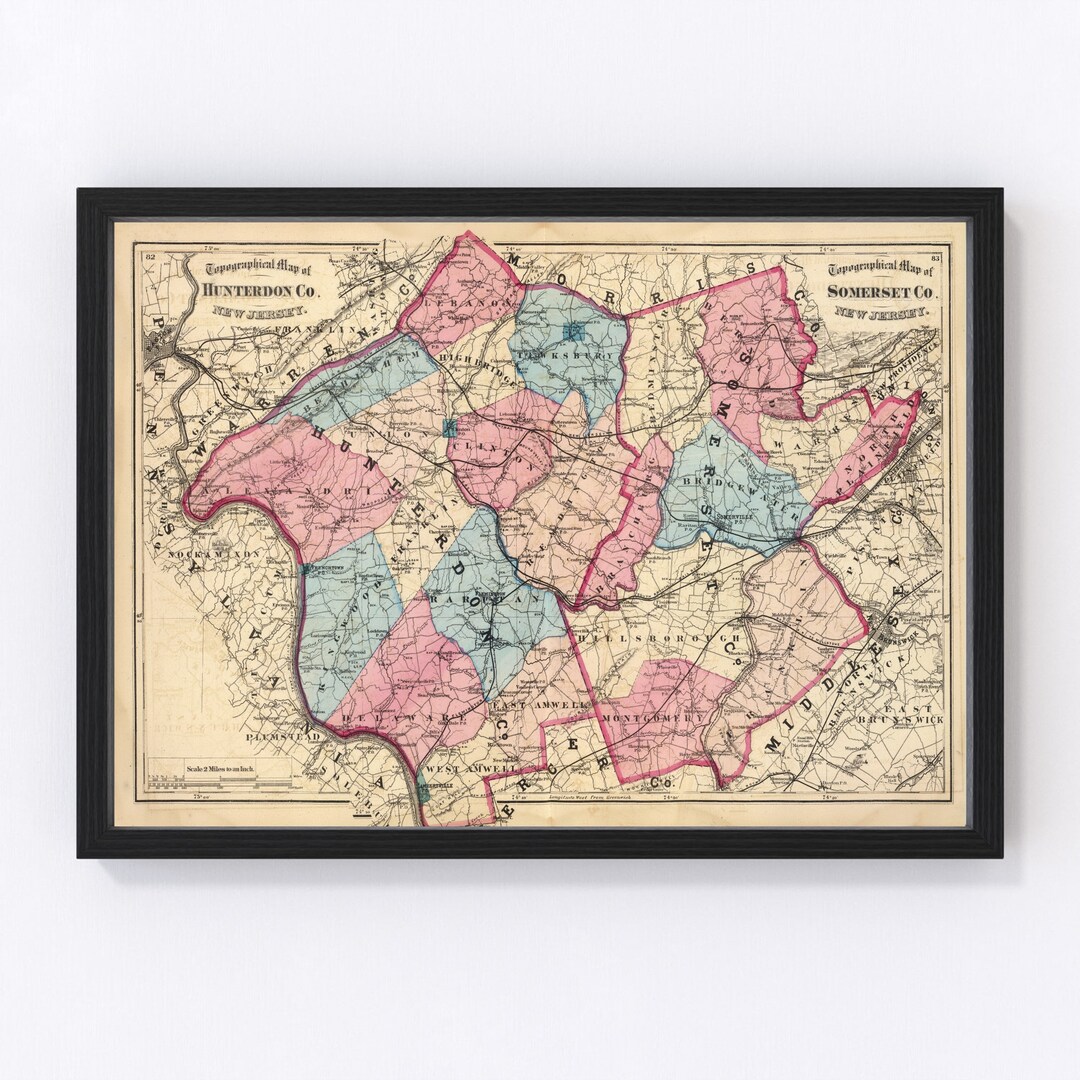 Hunterdon County Map 1872, Vintage Hunterdon County Map, Old Hunterdon ...