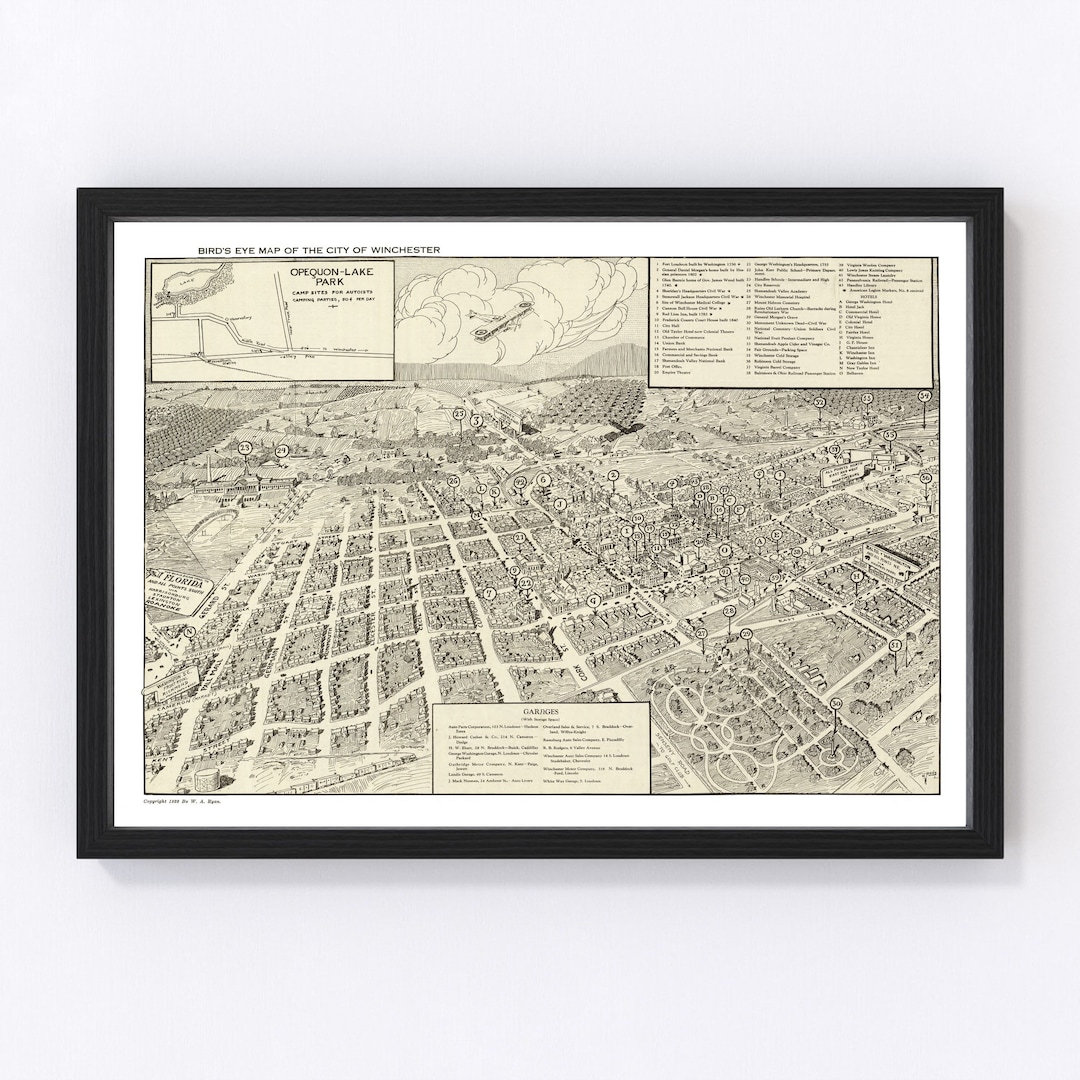 Winchester Map 1926 - Old Map of Winchester Virginia Art Vintage Print ...