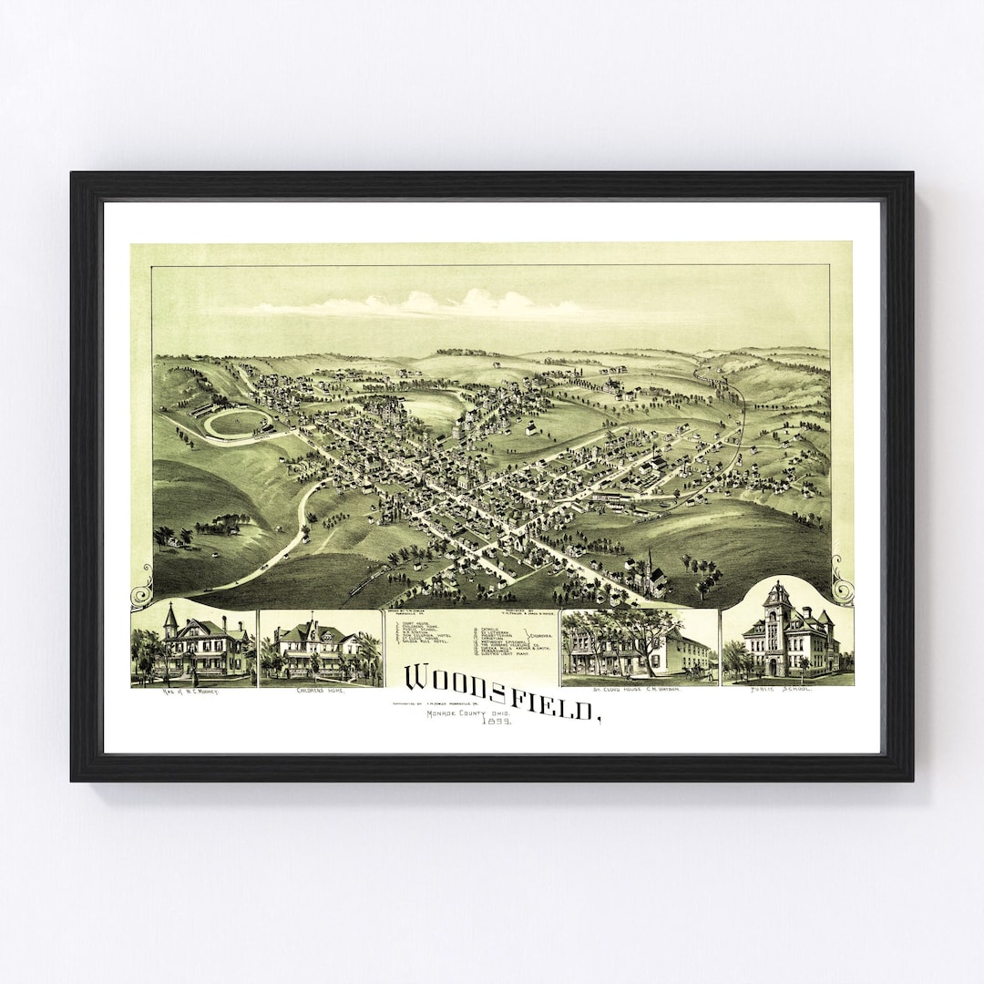 Woodsfield Map 1899 Old Map of Woodsfield Ohio Art Vintage Print Framed ...