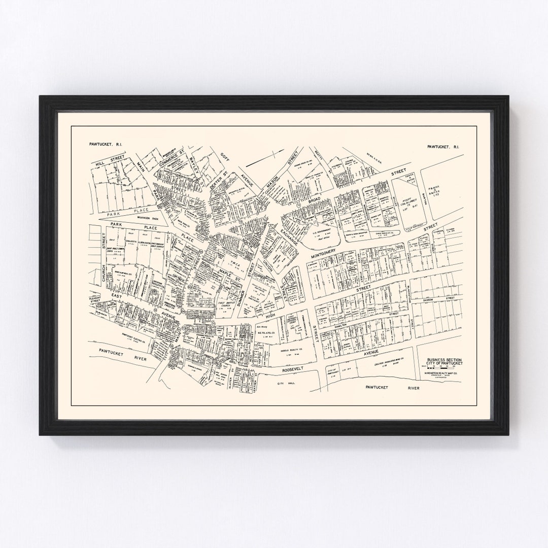 Pawtucket Map 1946 Old Map of Pawtucket Business Section Rhode Island ...