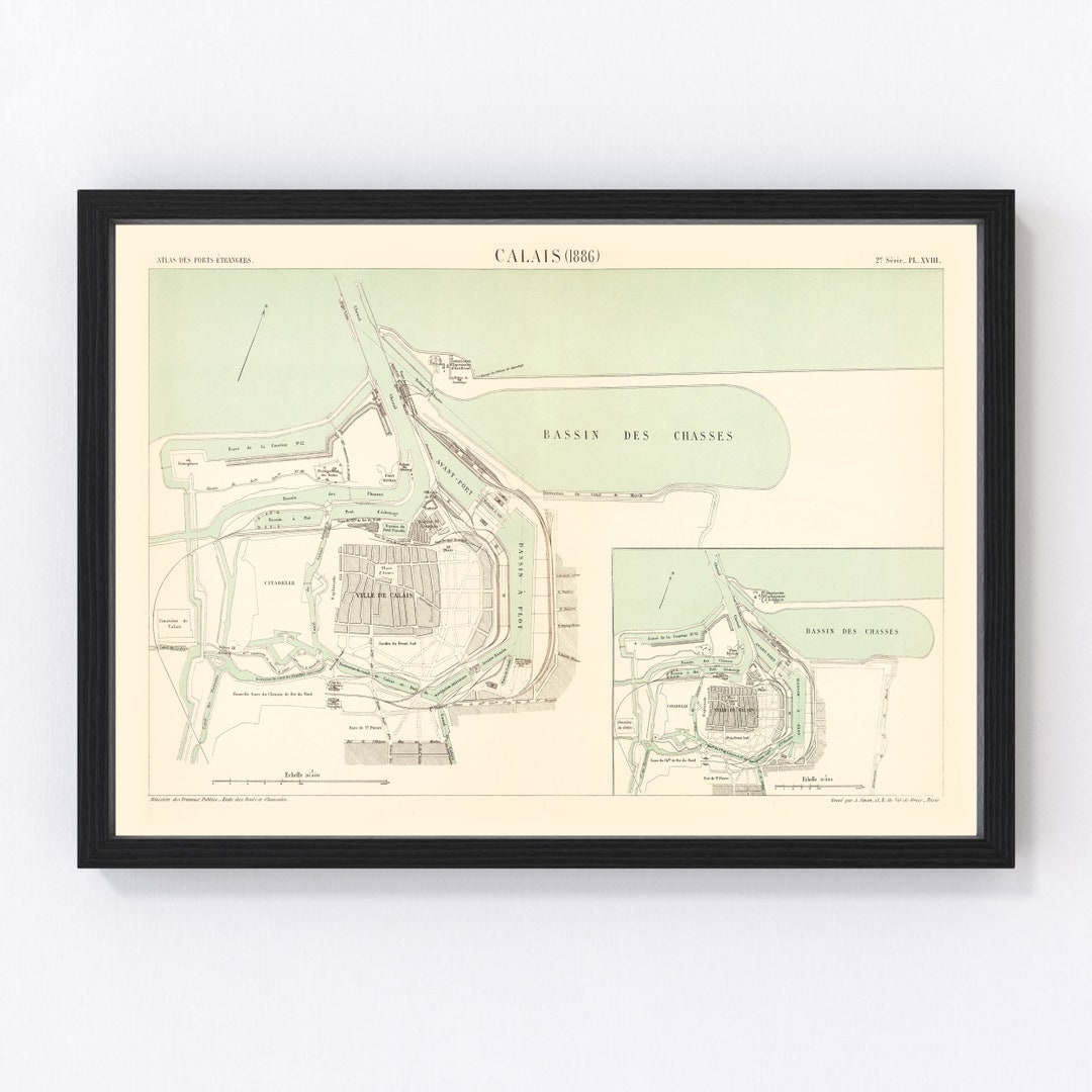 Calais Map 1886, Vintage Calais Map, Old Calais Art, Wall Art Gift for ...