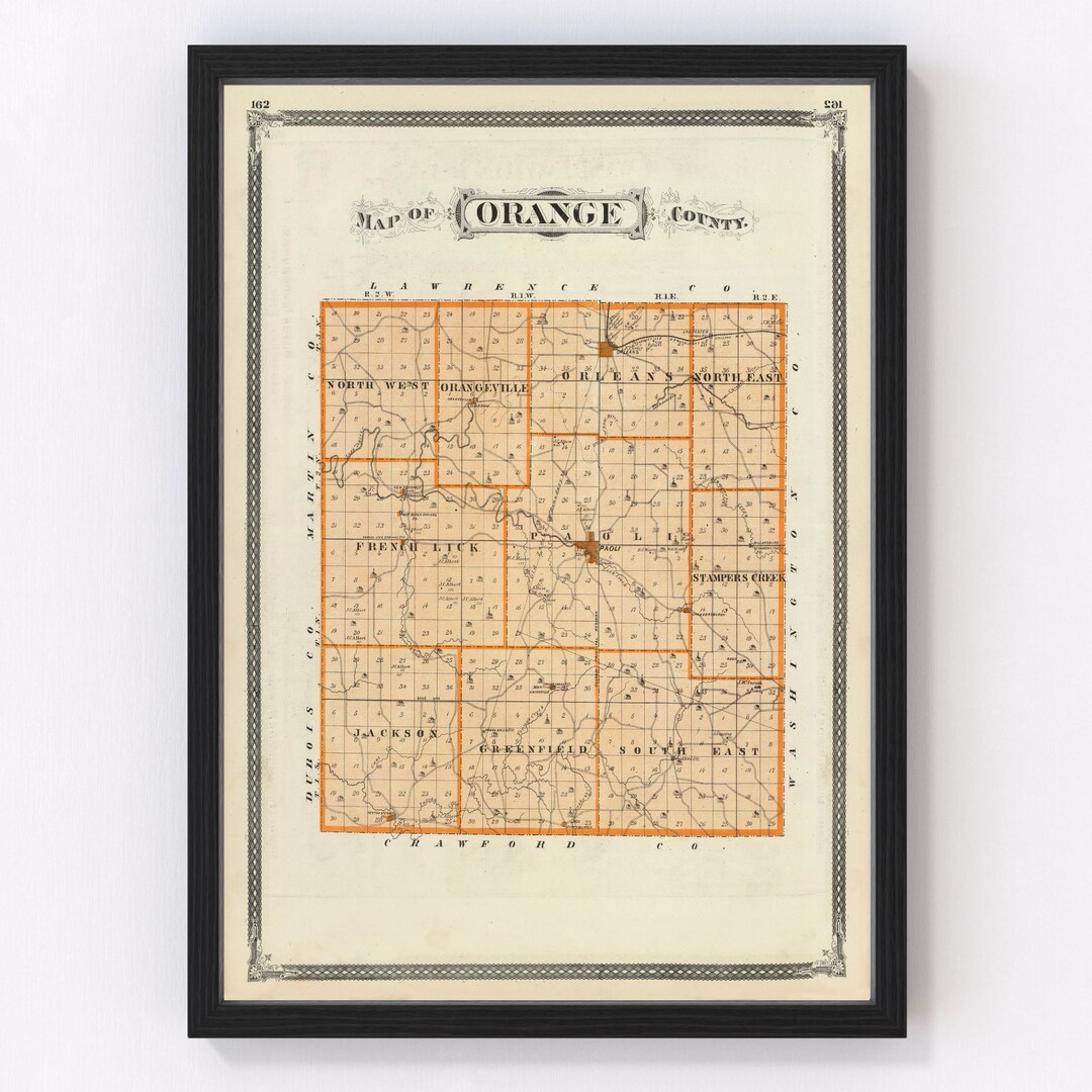 Orange County Map 1876, Vintage Orange County Map, Old Orange County ...