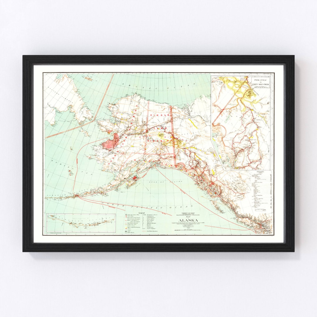 Alaska Map 1898 Old Map of Alaska Art Vintage Print Framed Wall Art ...