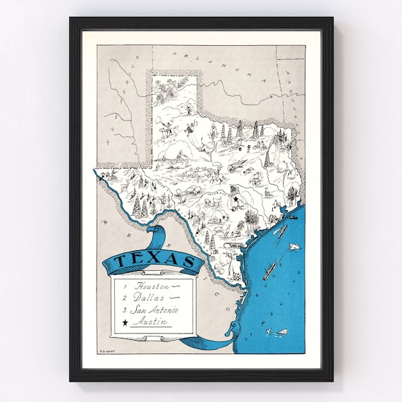 Texas Map 1931 Old Map of Texas Art Vintage Print Framed - Etsy