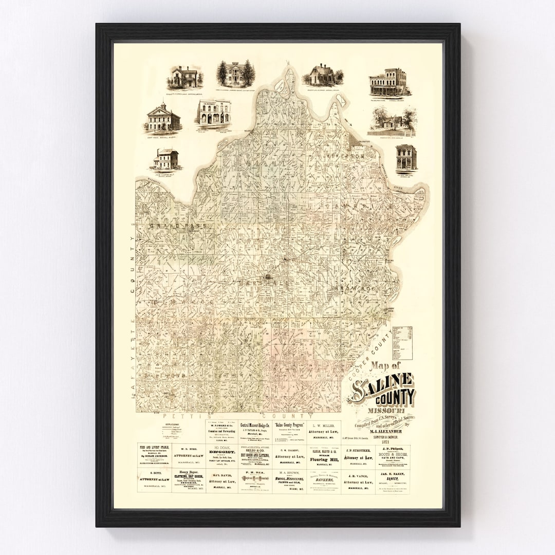 Saline County Missouri Map 1871 Old Map of Saline County Missouri Art ...