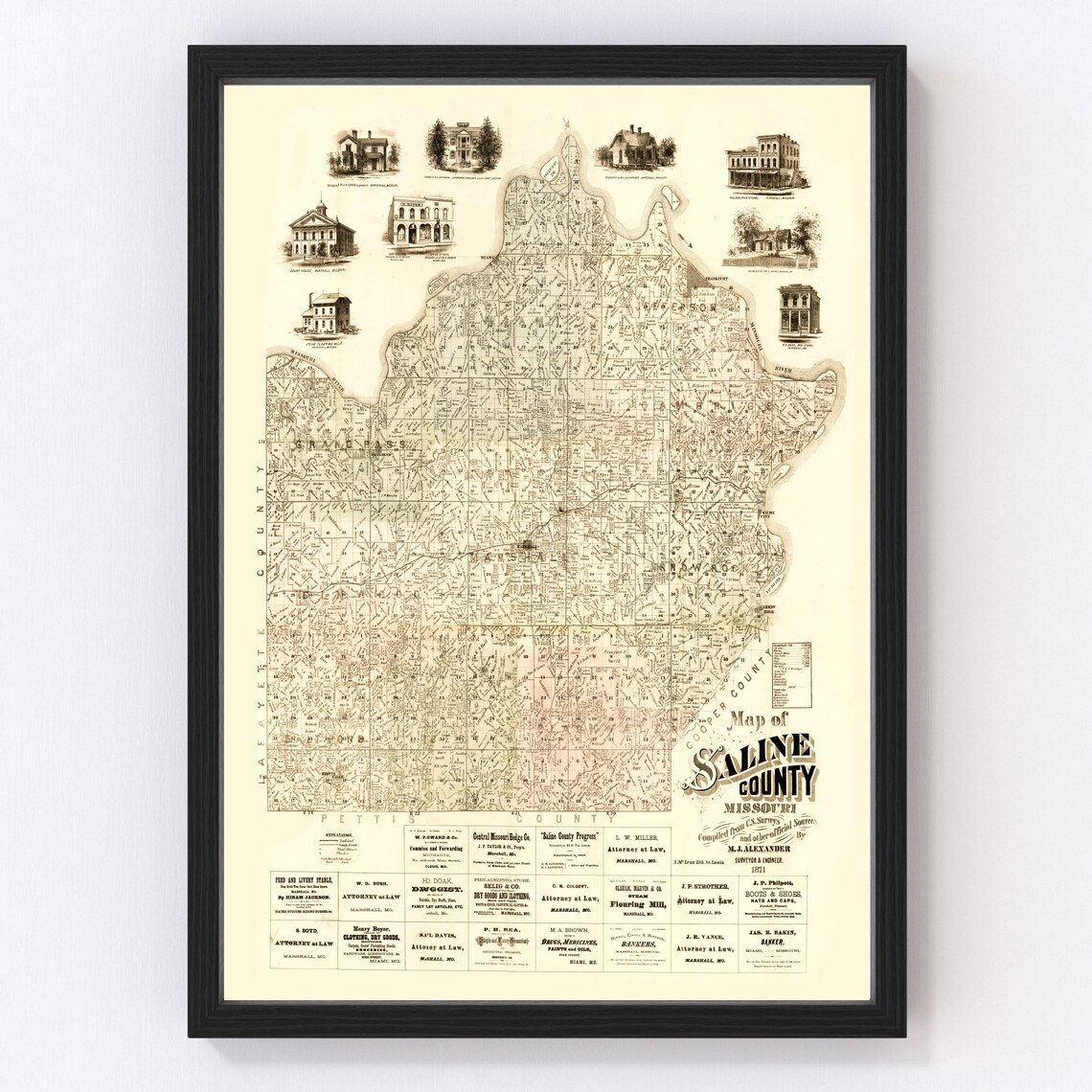 Saline County Missouri Map 1871 Old Map of Saline County - Etsy