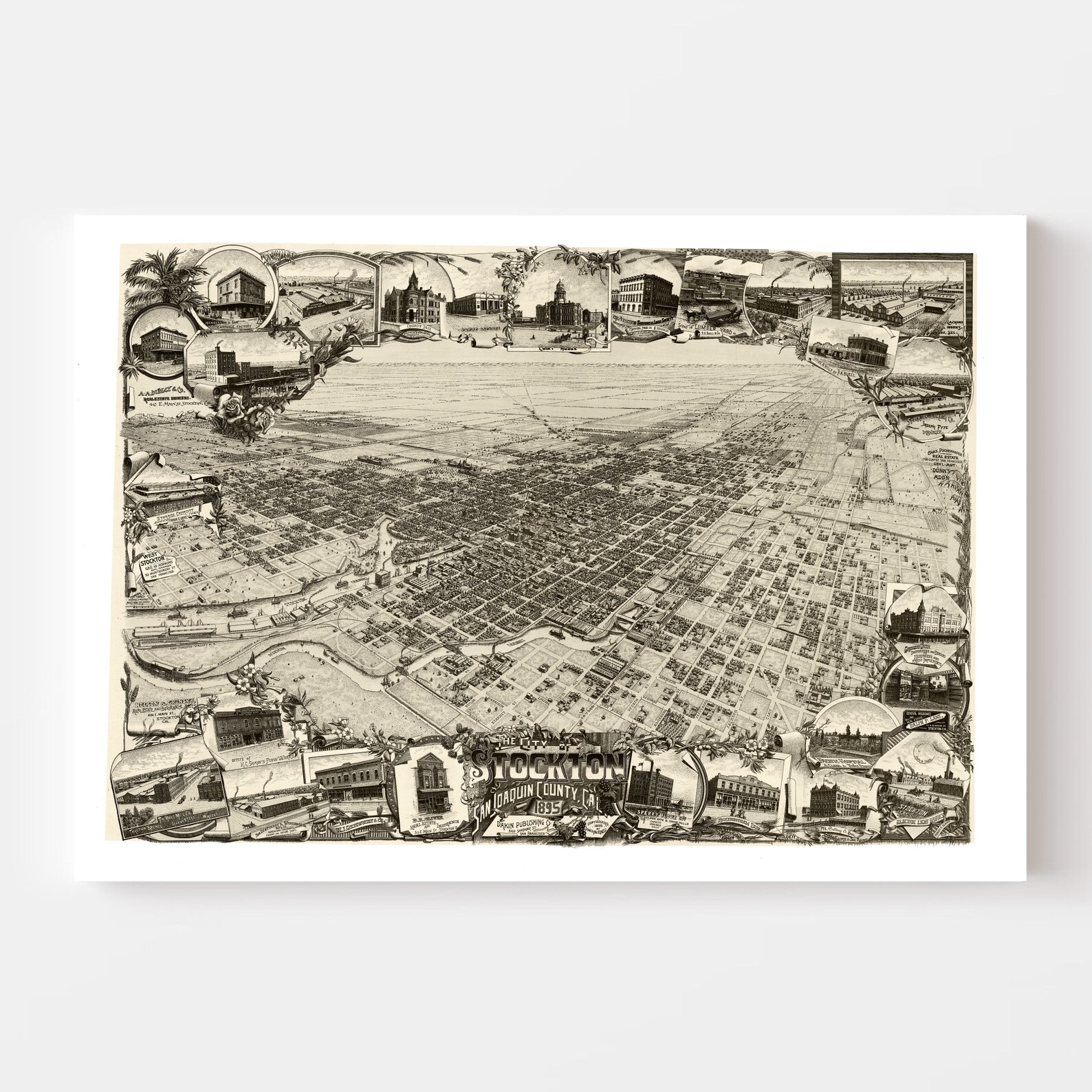 Stockton Map 1890, Vintage Stockton Map, Old Stockton California Art ...