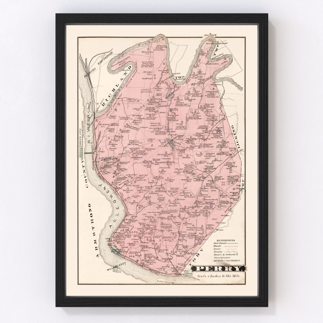 Perry Map 1877 Old Map of Perry Pennsylvania Art Vintage Print Framed ...