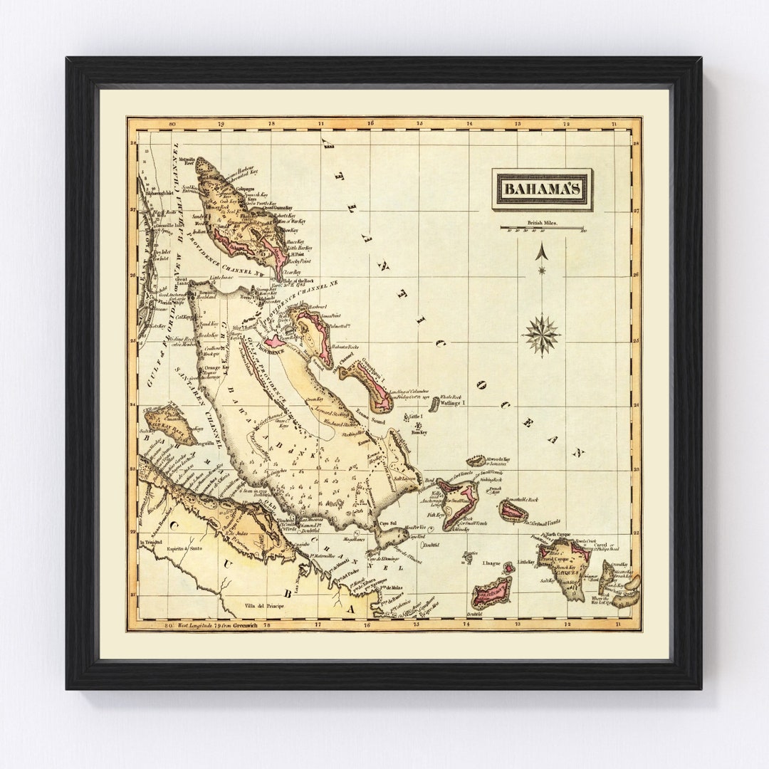 Bahamas Map 1823, Vintage Bahamas Map, Old Bahamas Art, Wall Art Gift ...