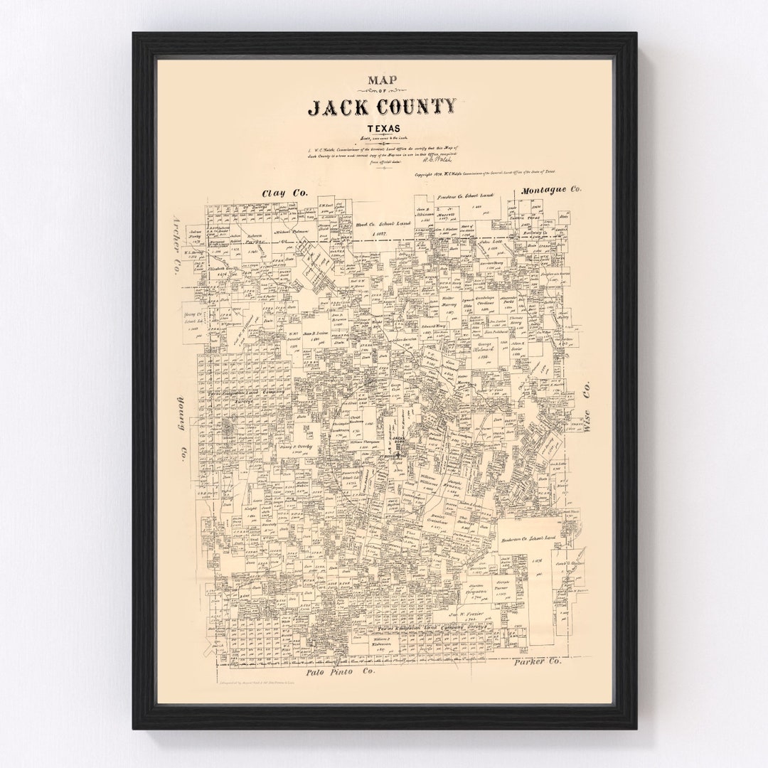 Jack County Map 1879, Vintage Jack County Map, Old Jack County Texas ...