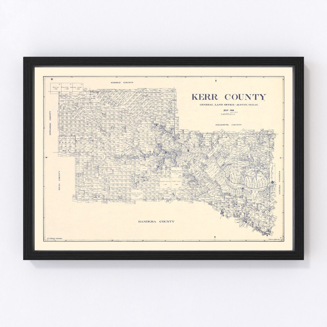 Kerr County Map 1923, Vintage Kerr County Map, Old Kerr County Texas ...