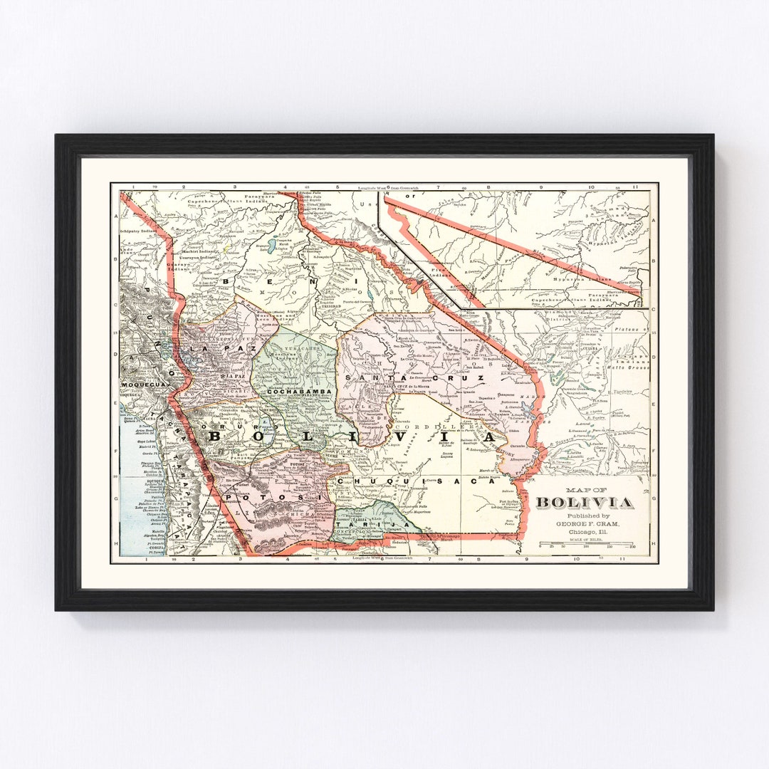 Bolivia Map 1901, Vintage Bolivia Map, Old Bolivia Art, Wall Art Gift ...