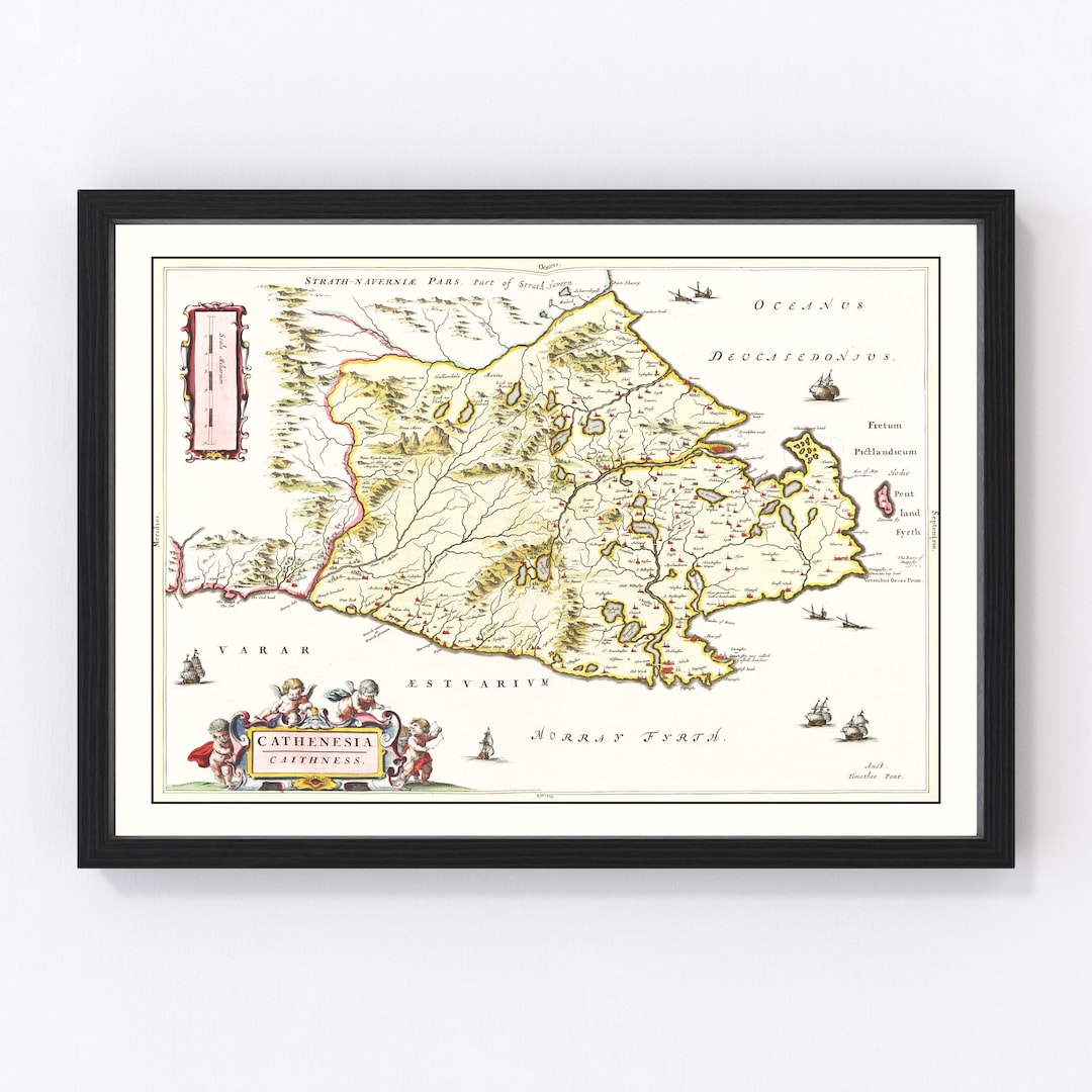 Caithness Map 1665, Vintage Caithness Map, Old Caithness Art, Wall Art ...