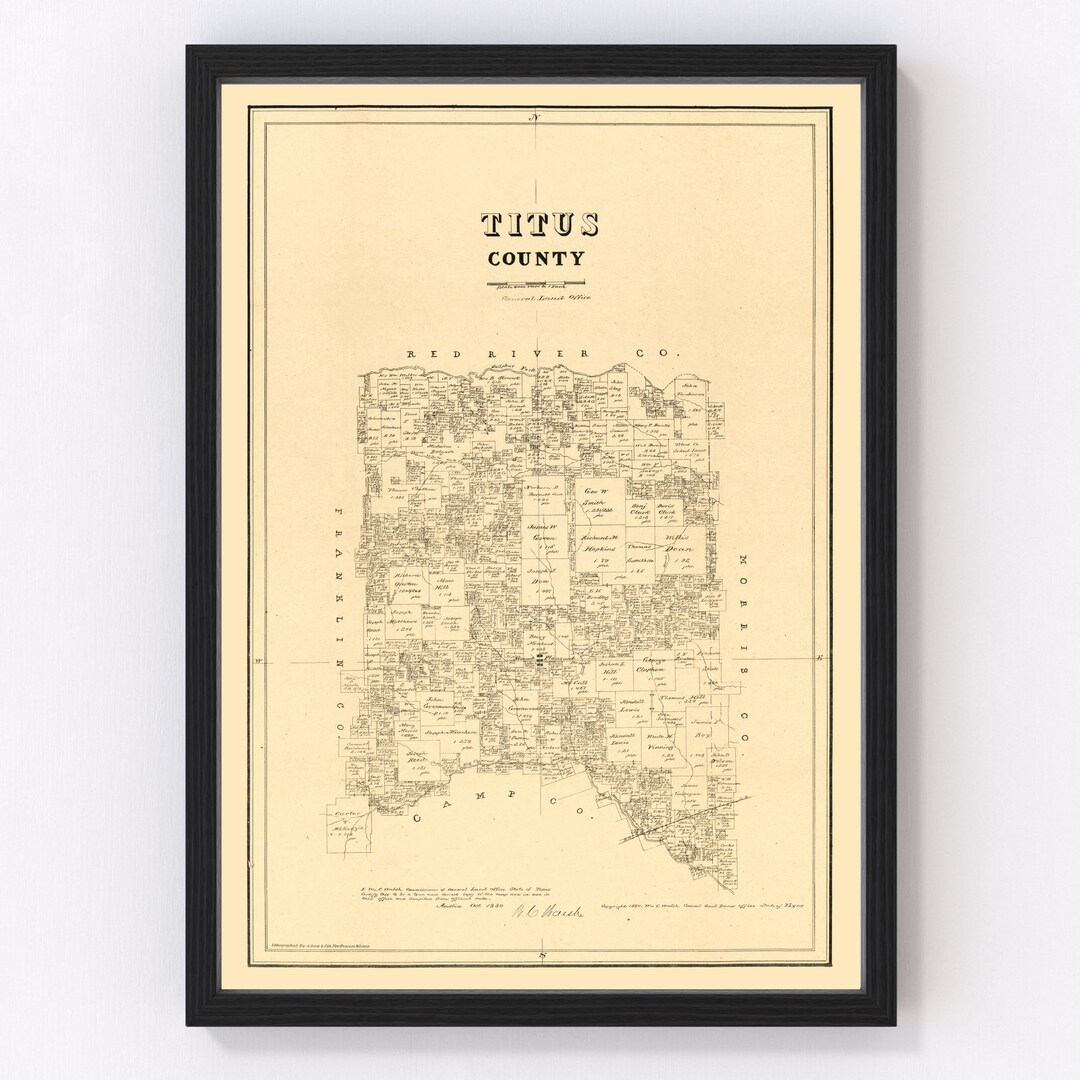 Titus County Map 1880, Vintage Titus County Map, Old Titus County Texas ...