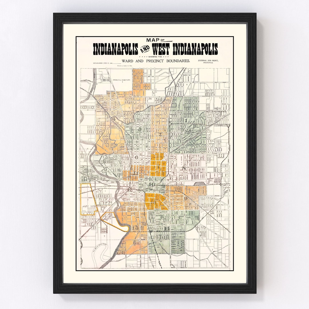 Indianapolis Map 1896 Old Map of Indianapolis Indiana Art Vintage Print ...