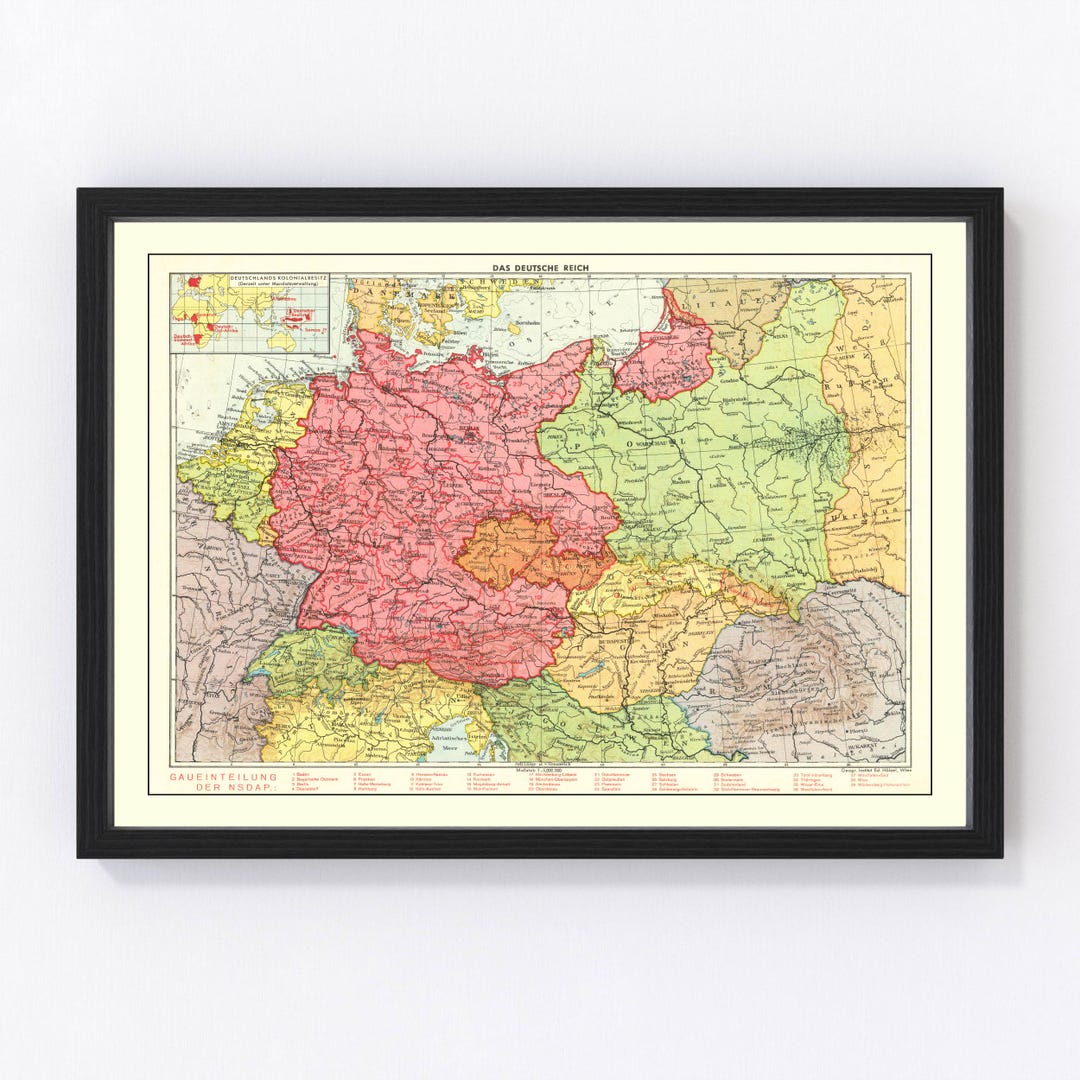 Germany Map 1939, Vintage Germany Map, Old Germany Art, Wall Art Gift ...
