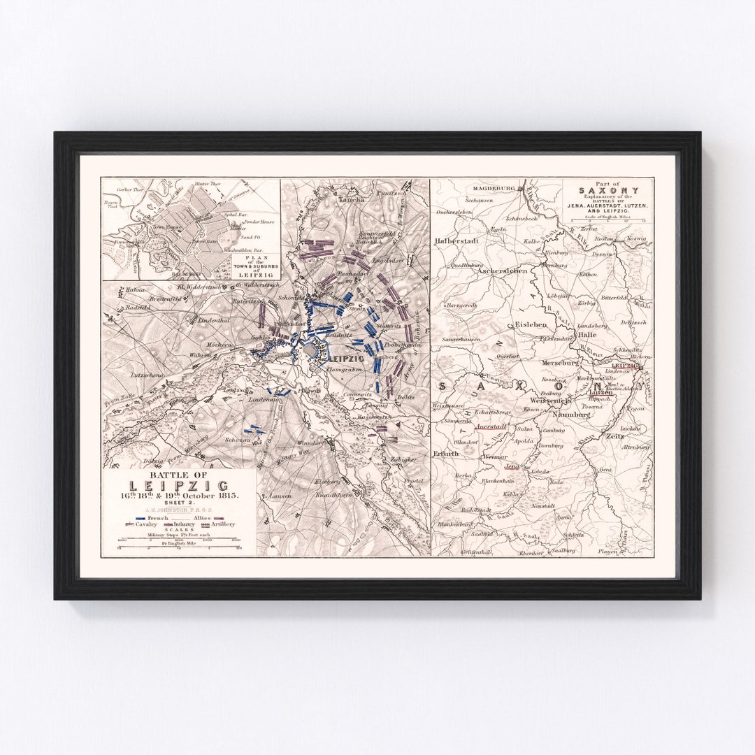 Battle of Leipzig Map 1813 - Old Map of Battle of Leipzig Art Vintage ...