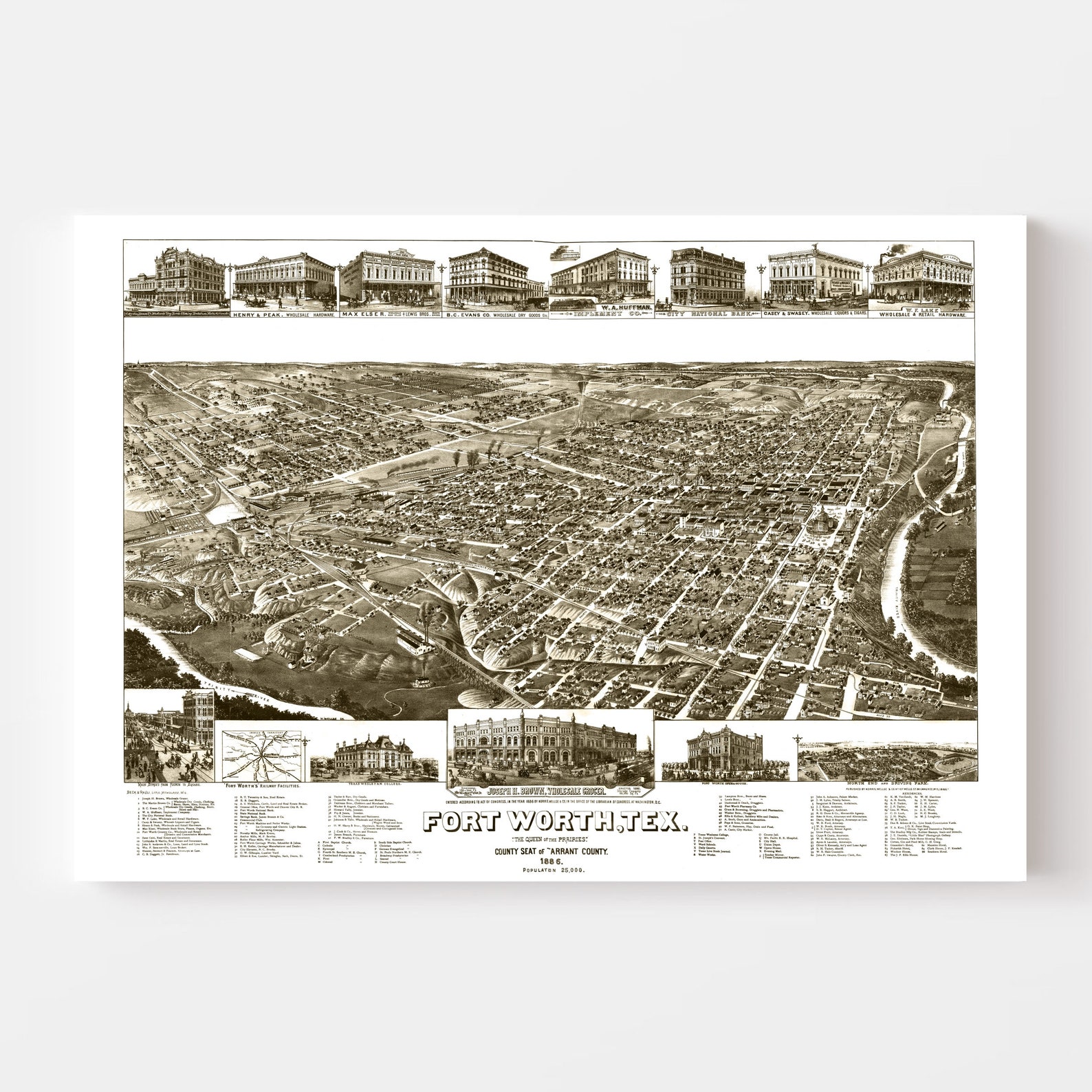 Fort Worth Map 1886 - Old Map of Fort Worth Texas Art Vintage Print ...