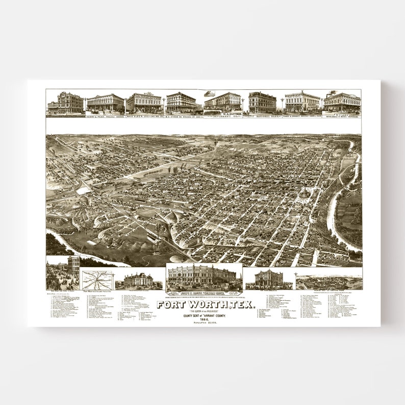 Fort Worth Map 1886 Old Map of Fort Worth Texas Art Vintage - Etsy