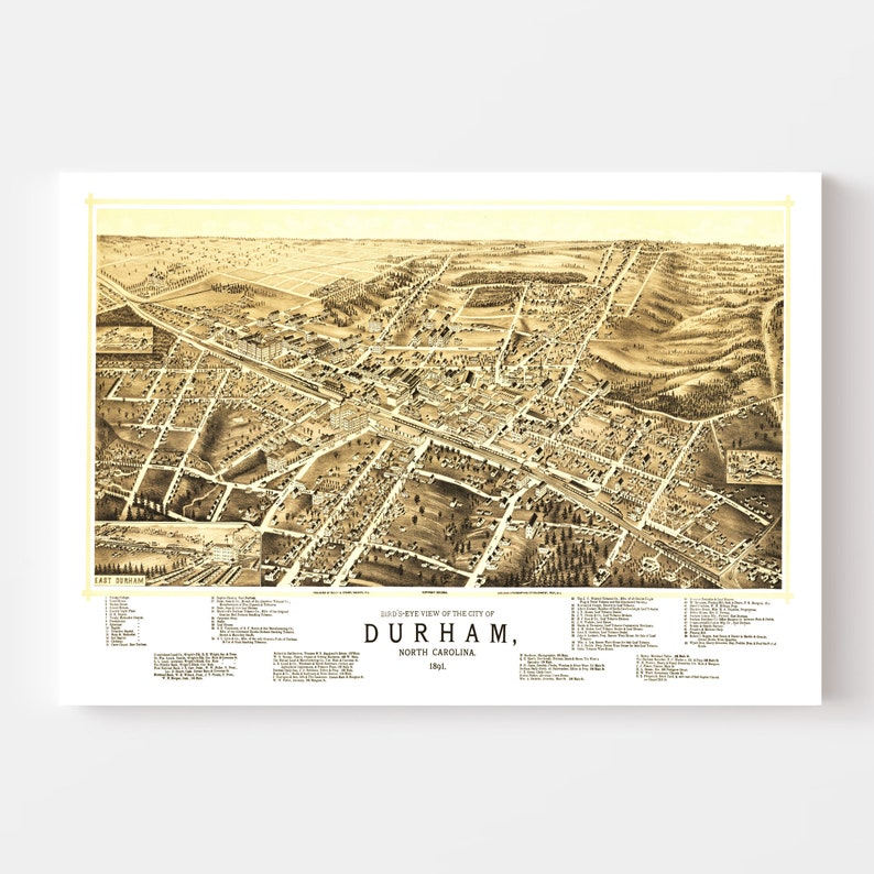 Durham Map 1891 Old Map of Durham North Carolina Art Vintage - Etsy