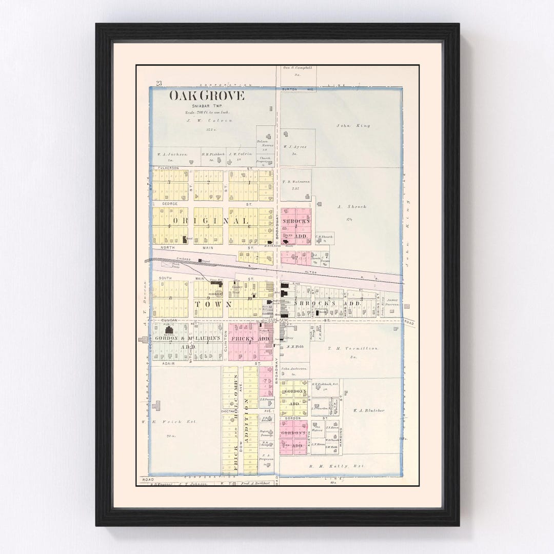Oak Grove Map 1904, Vintage Oak Grove Map, Old Oak Grove Missouri Art ...