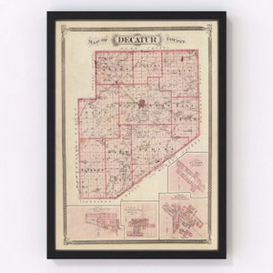 Decatur County IN Map 1876 Old Map of Greensburg Indiana Art Vintage ...
