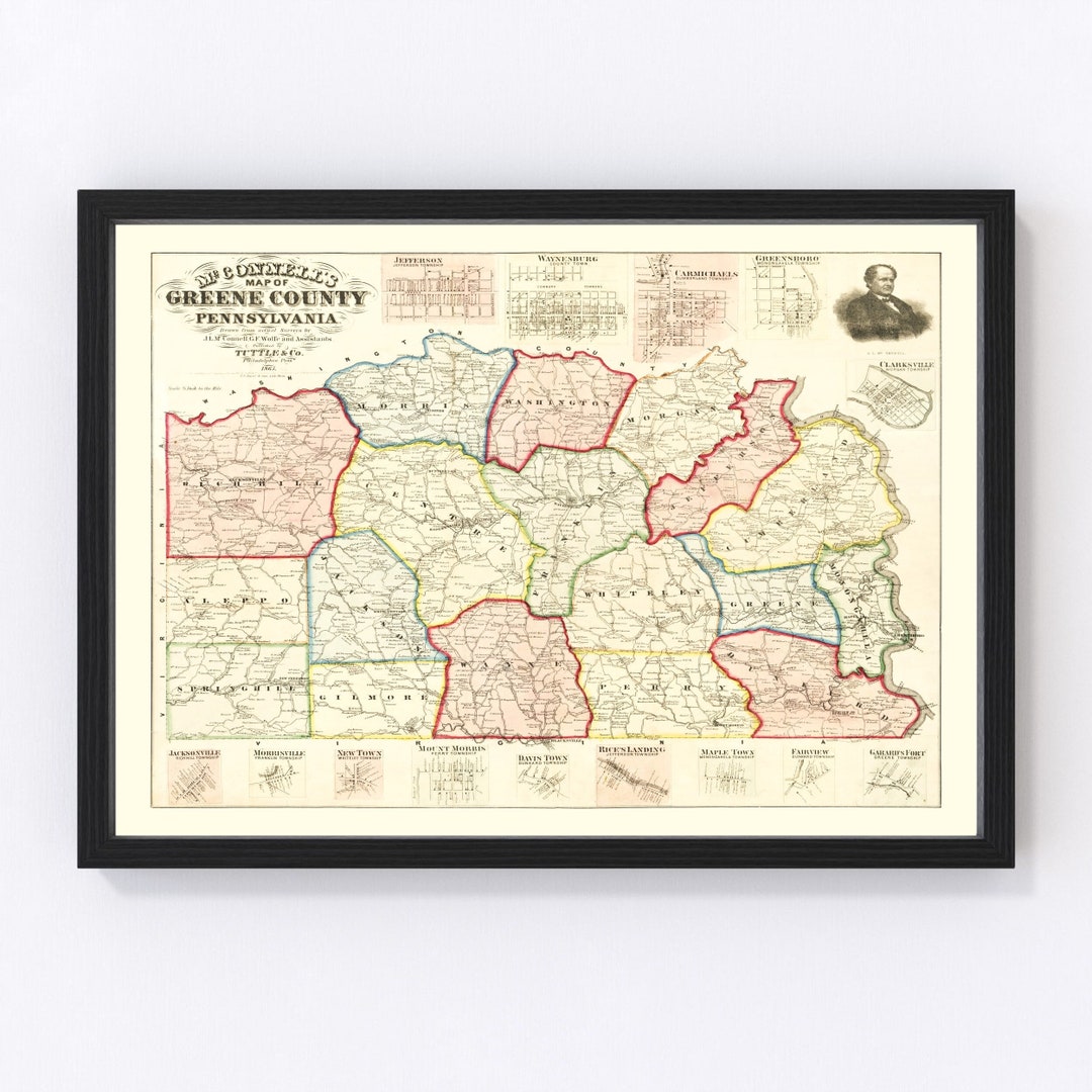 Greene County Map 1865, Vintage Greene County Map, Old Greene County ...