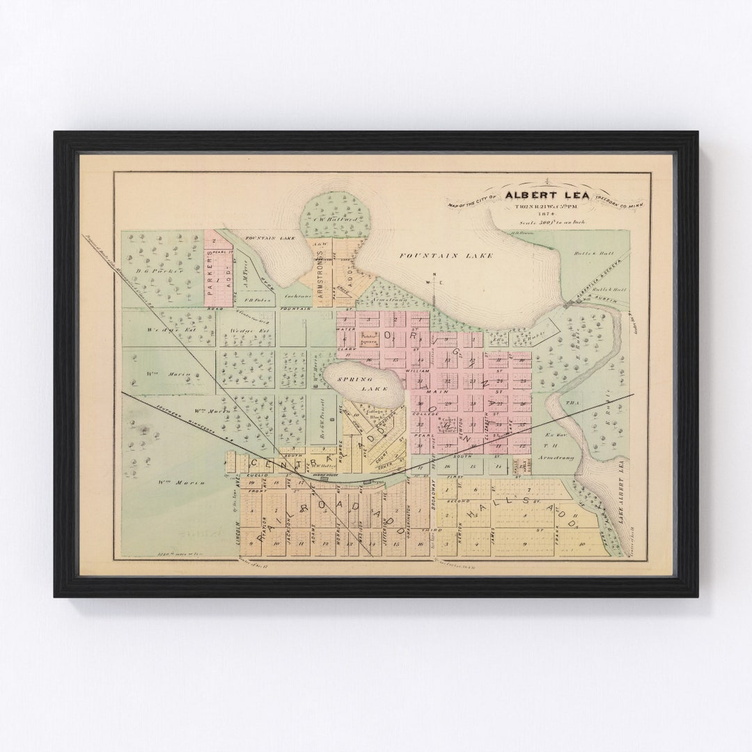 Albert Lea Map 1874, Vintage Albert Lea Map, Old Albert Lea Minnesota ...