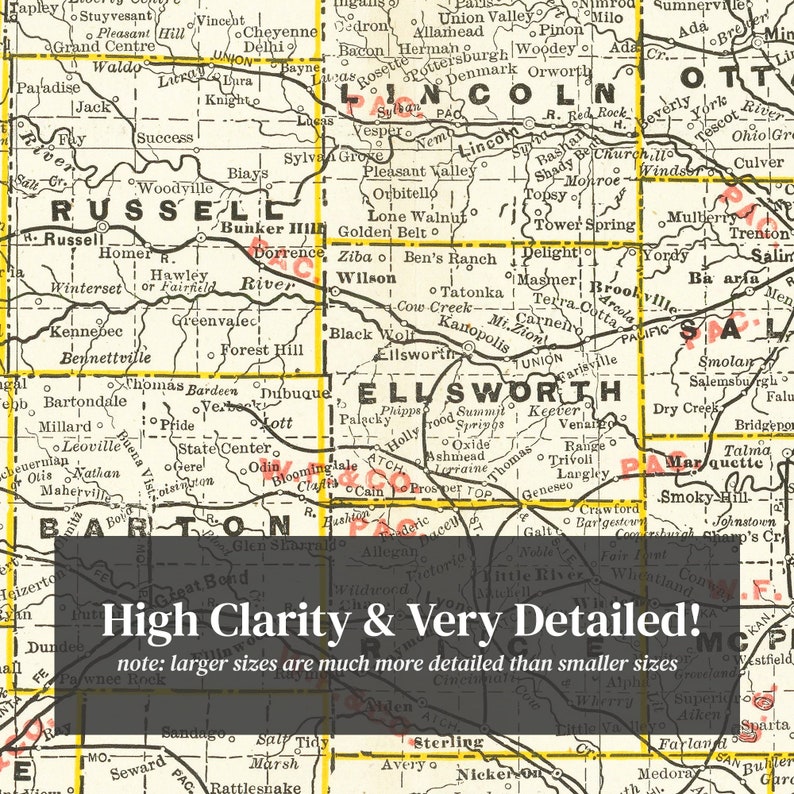 Kansas Railroad Map 1888 Old Railroad Map of Kansas Art - Etsy