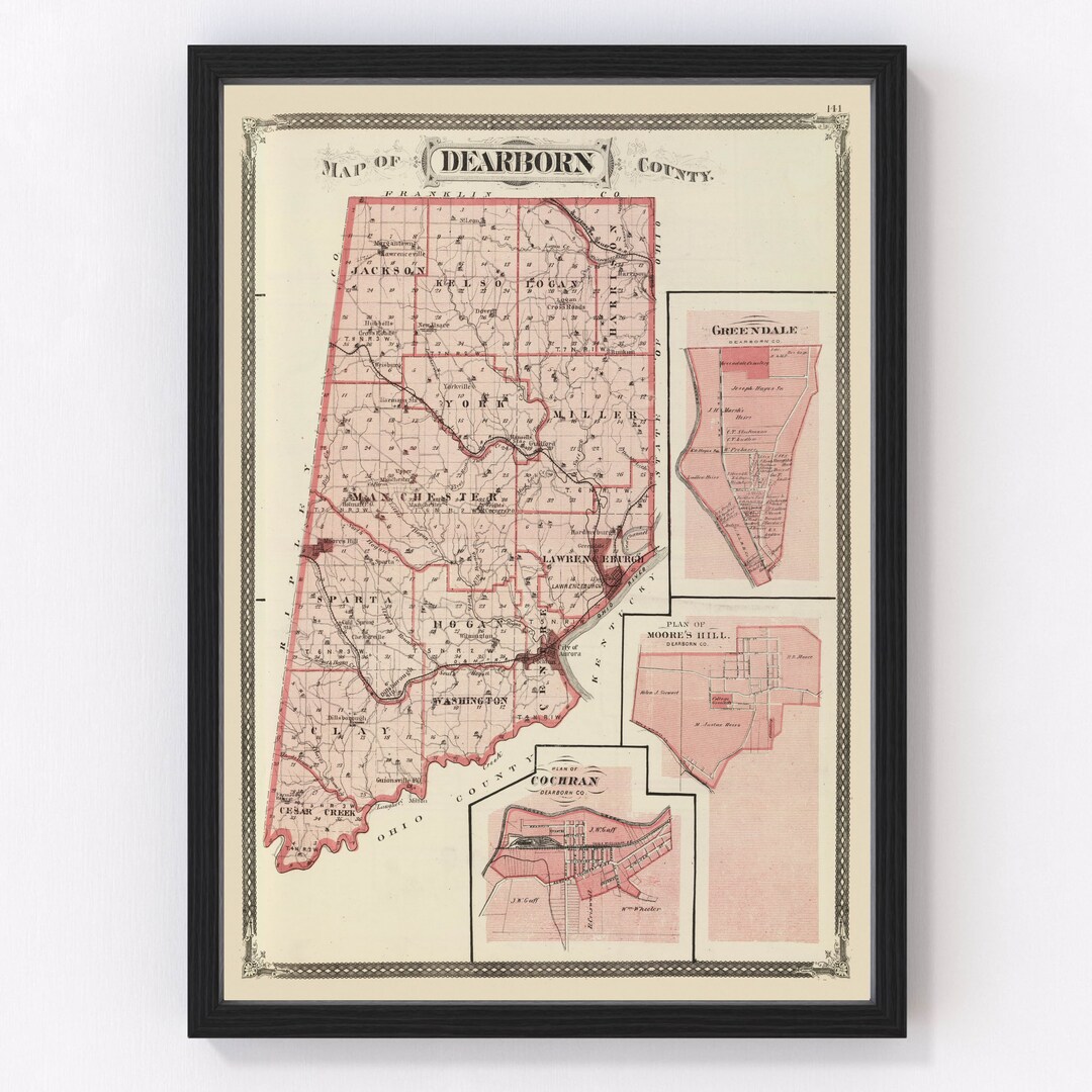 Dearborn County Map 1876, Vintage Dearborn County Map, Old Dearborn ...