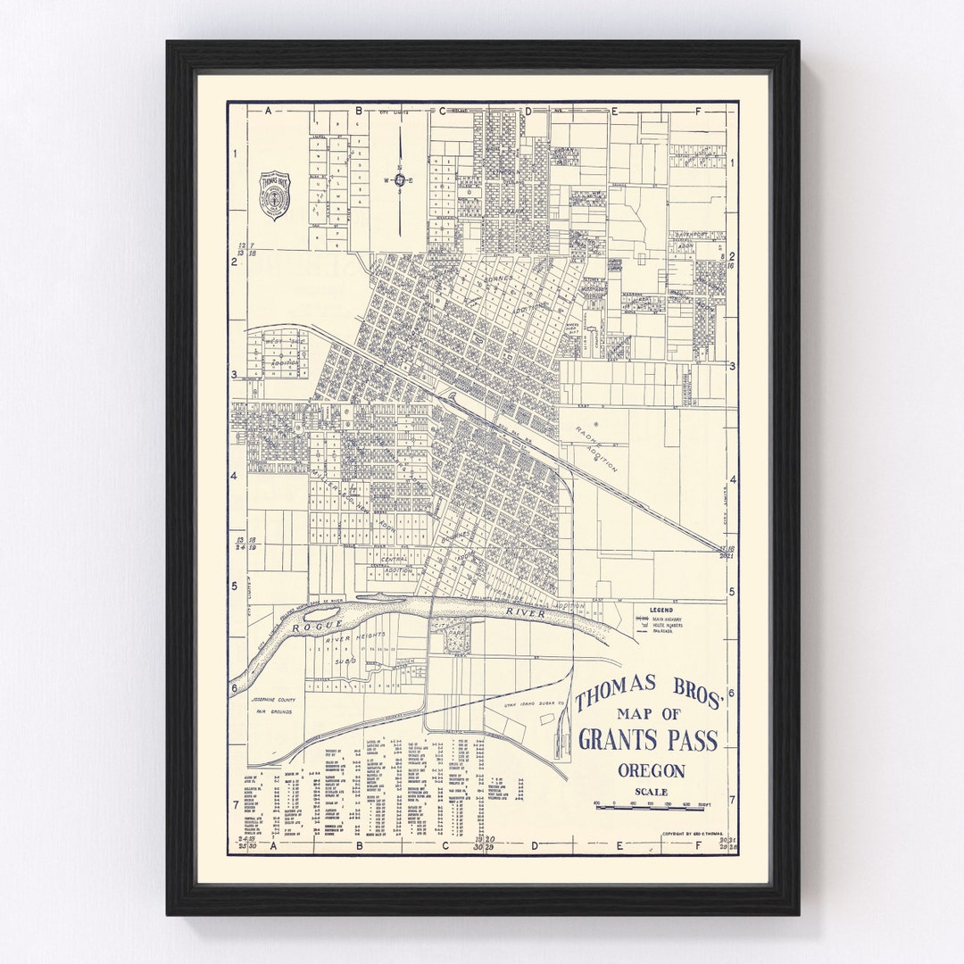 Grant's Pass Map 1920 Old Map of Grant's Pass Oregon Art Vintage Print ...