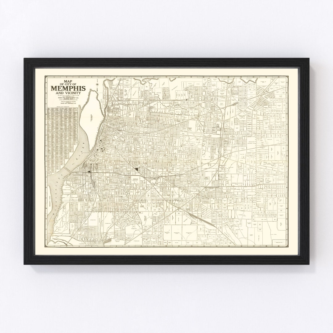 Memphis Map 1925 - Old Map of Memphis Tennessee Art Vintage Print ...